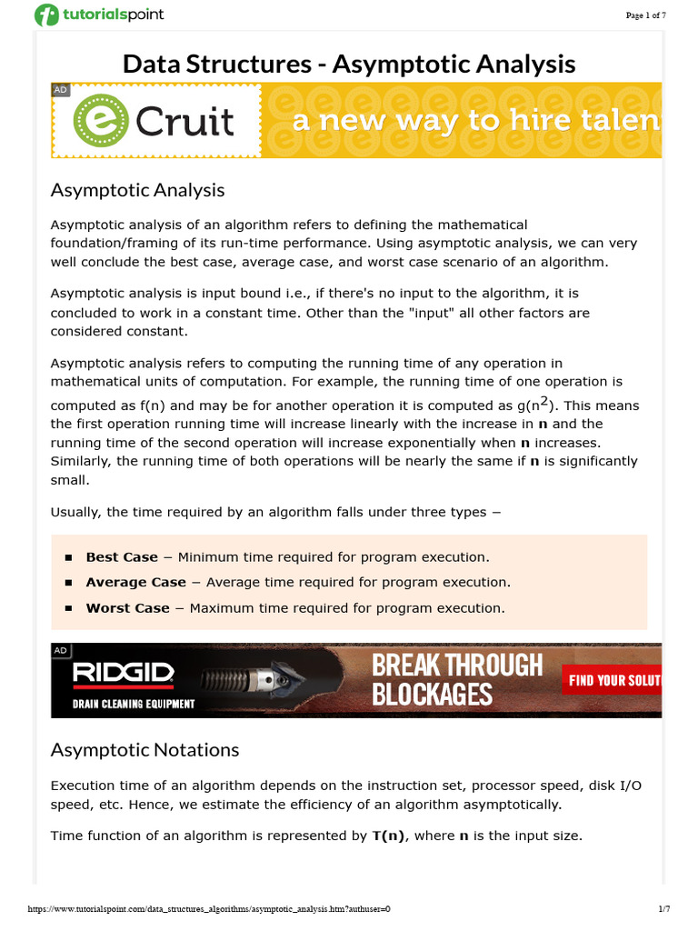 Data Structures - Asymptotic Analysis | PDF | Time Complexity | Applied Mathematics