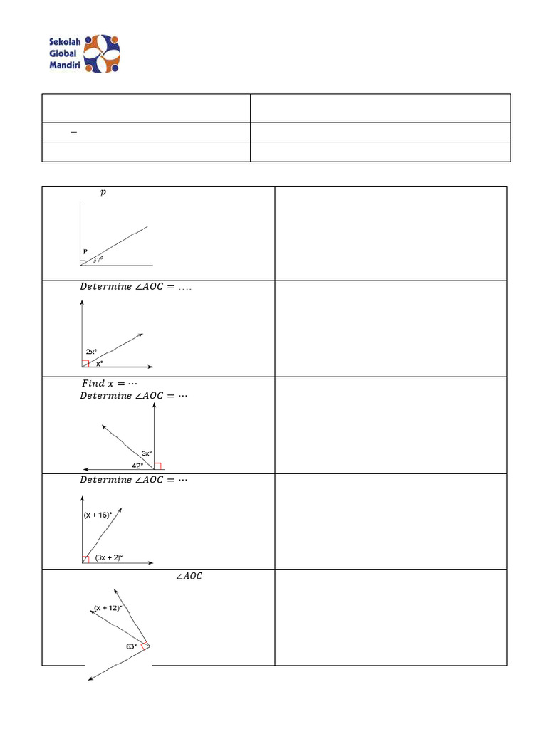 Math Worksheet: Angles for Grade 7 | PDF
