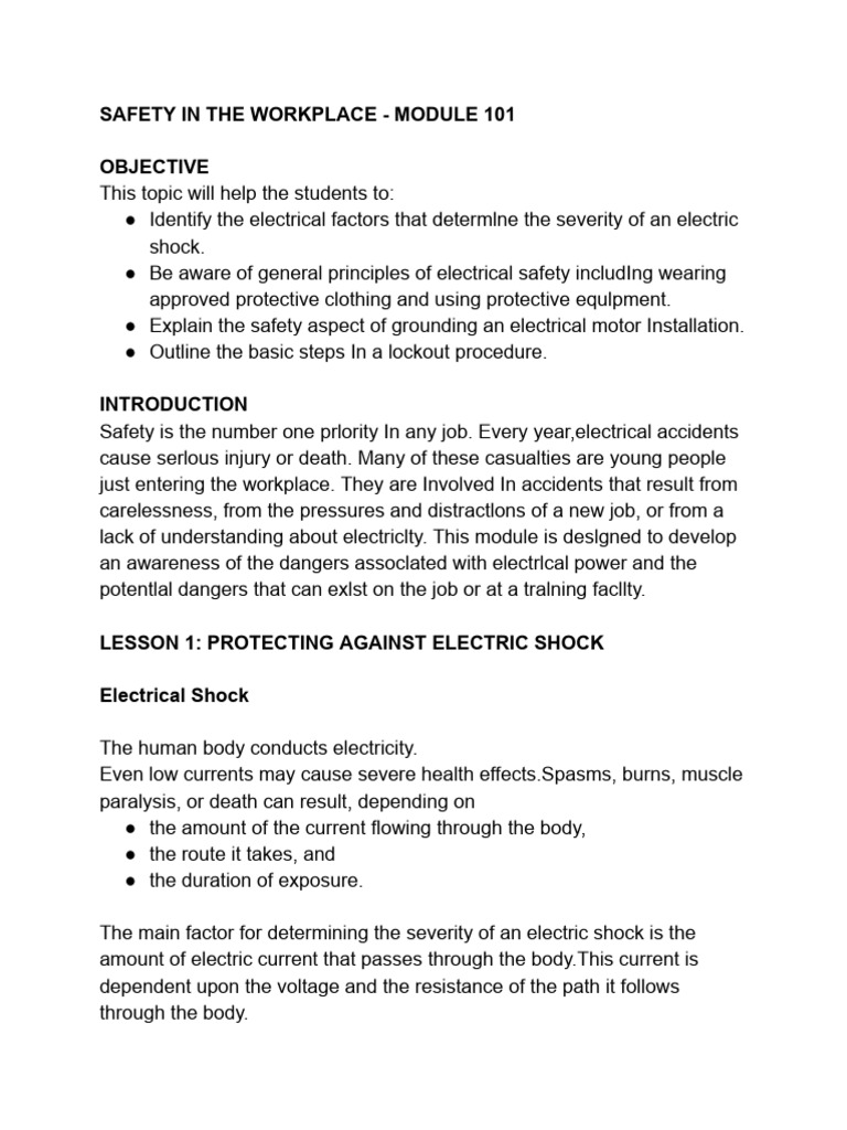 Safety in The Workplace - Module 101 | PDF | Alternating Current ...