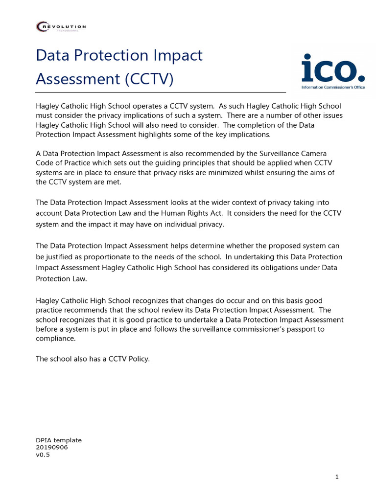 CCTV Data Protection Impact Assessment | PDF | Closed Circuit ...