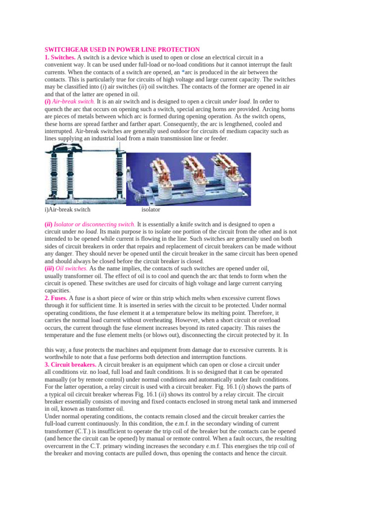 Switchgear Used in Power Line Protection | PDF | Fuse (Electrical) | Switch