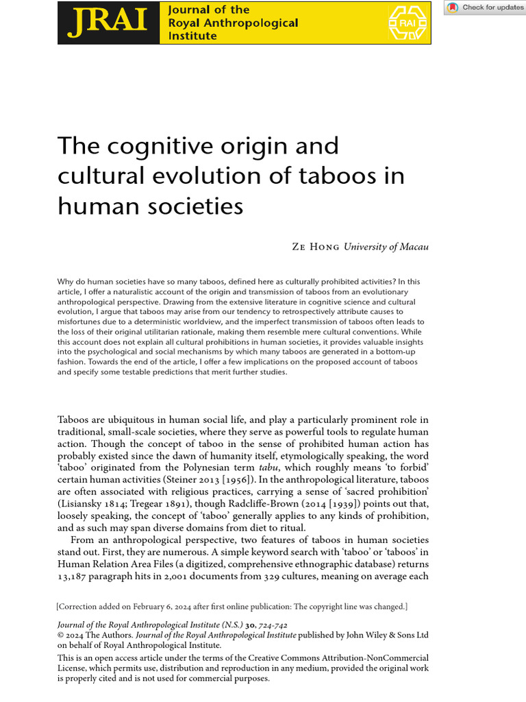 Royal Anthropological Inst - 2024 - Hong - The Cognitive Origin and Cultural Evolution of Taboos ...