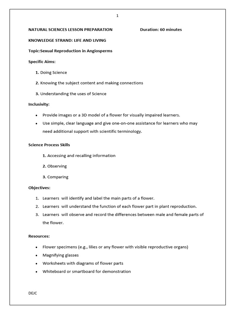 Grade 7 Natural Sciences Plant Sexual Lesson Plant Reproduction | PDF ...