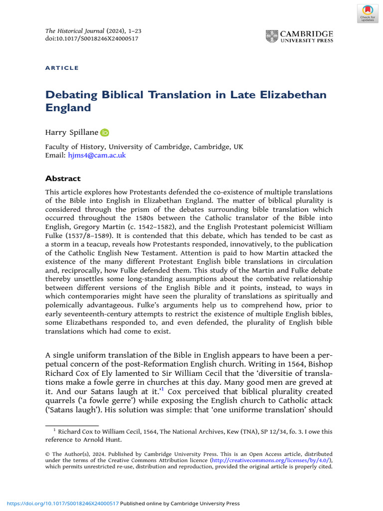 Debating Bible Translations in Elizabethan England | PDF | Douay–Rheims ...
