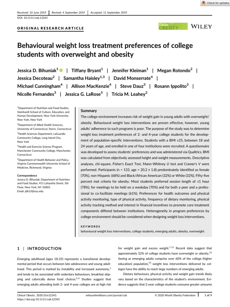 6-Behavioural Weight Loss Treatment Preferences of College Students ...