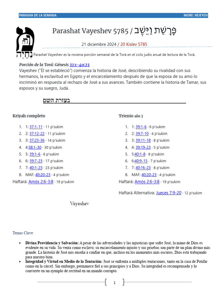 9 Vayeshev 2024 5785 | PDF | Misericordia