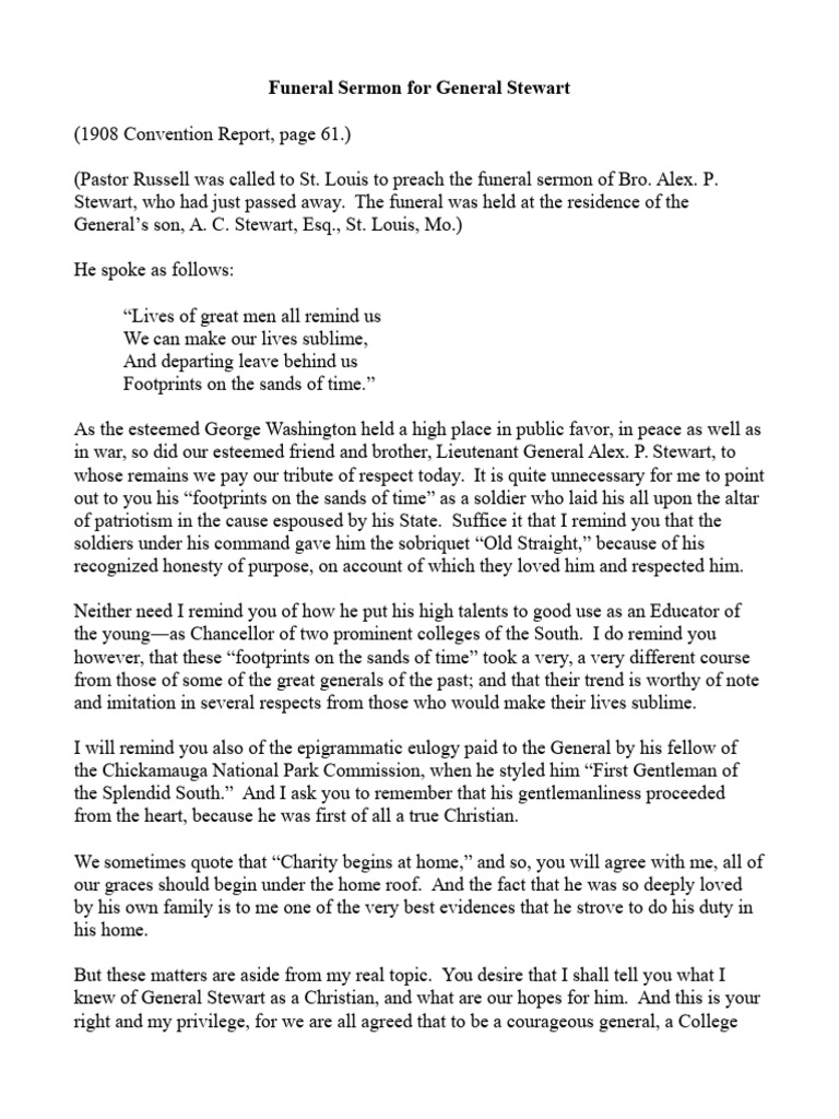 Funeral Sermon for General Stewart | PDF | Adam | Salvation