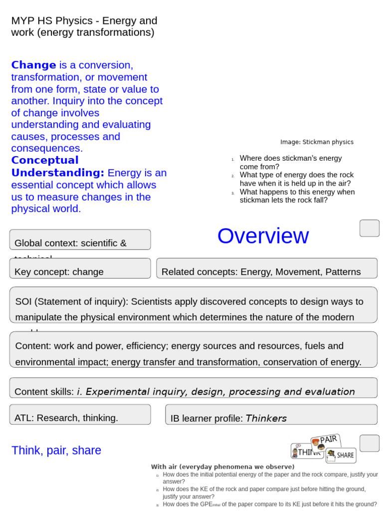 MYP4.U2.2a - Physics - Energy, Work and Power | PDF | Physics | Mass