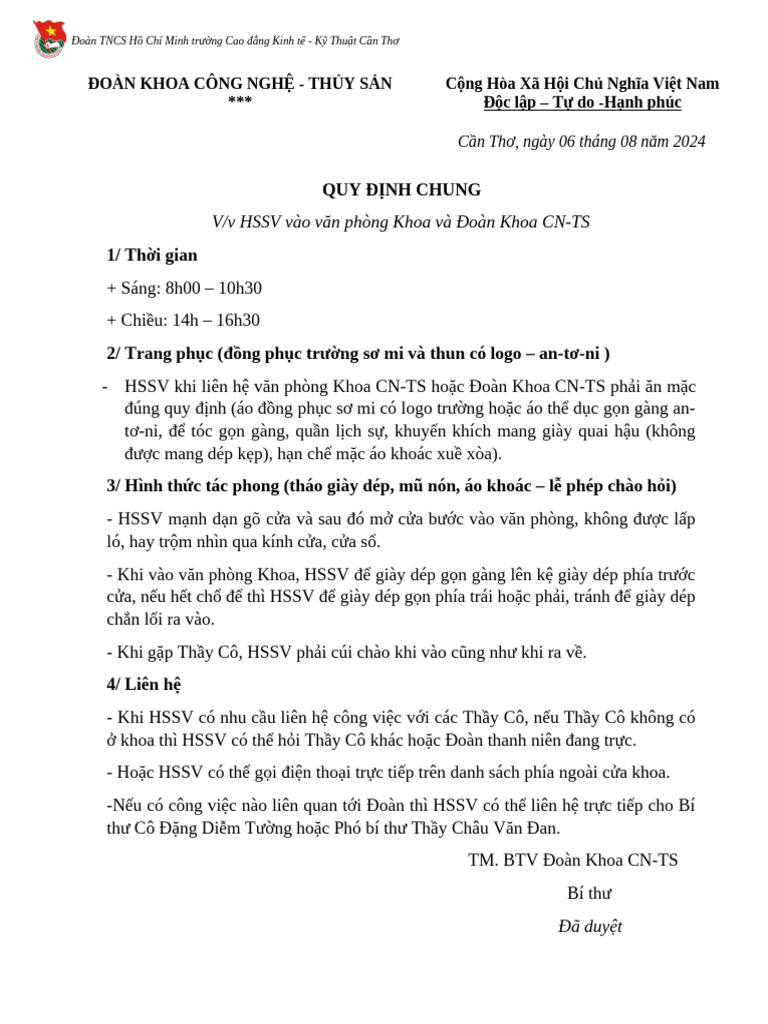 QUY ĐỊNH CHUNG HSSV | PDF