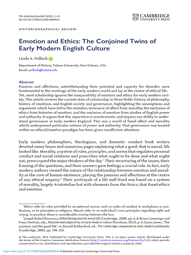 Emotion and Ethics The Conjoined Twins of Early Modern English Culture ...
