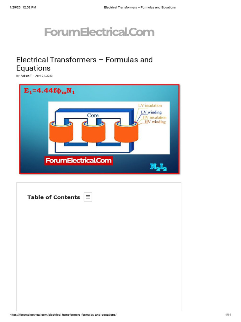 Electrical Transformers - Formulas and Equations | PDF | Transformer ...