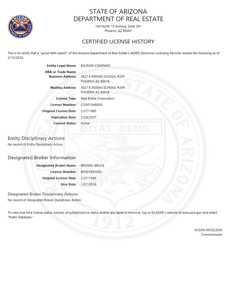 Arizona Real Estate License Certification | PDF