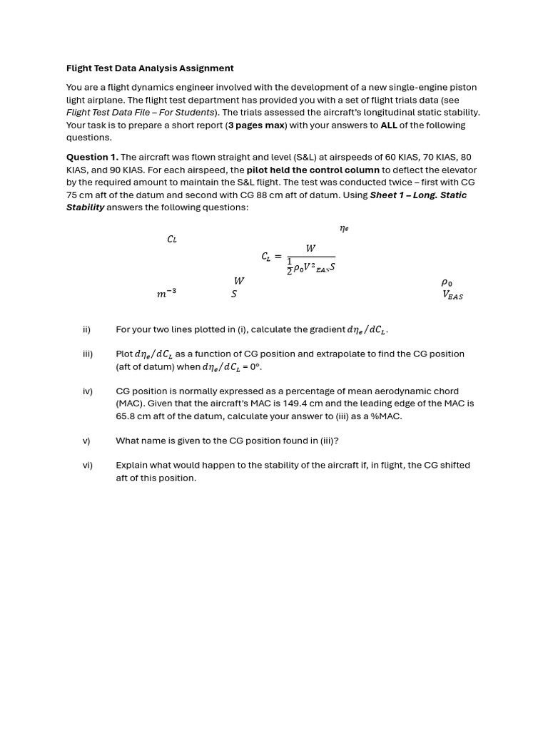 Flight Mechanics Assignment #01 | PDF | Flight | Aircraft