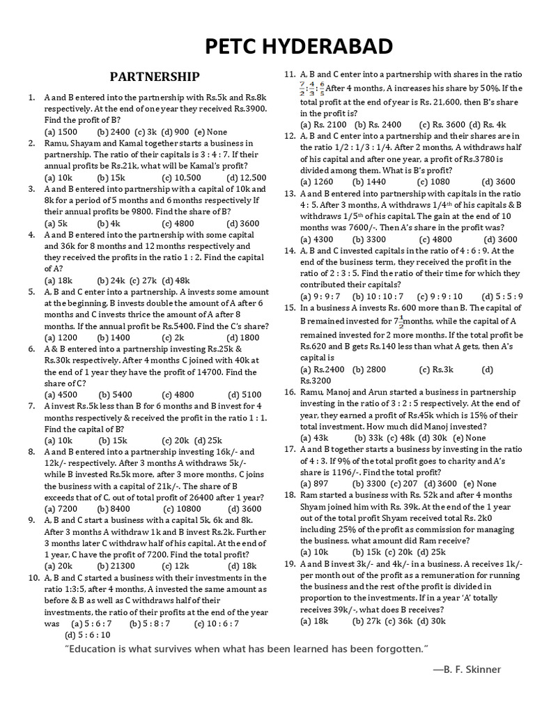 Partnership Profit Problems | PDF | Mathematics | Economies