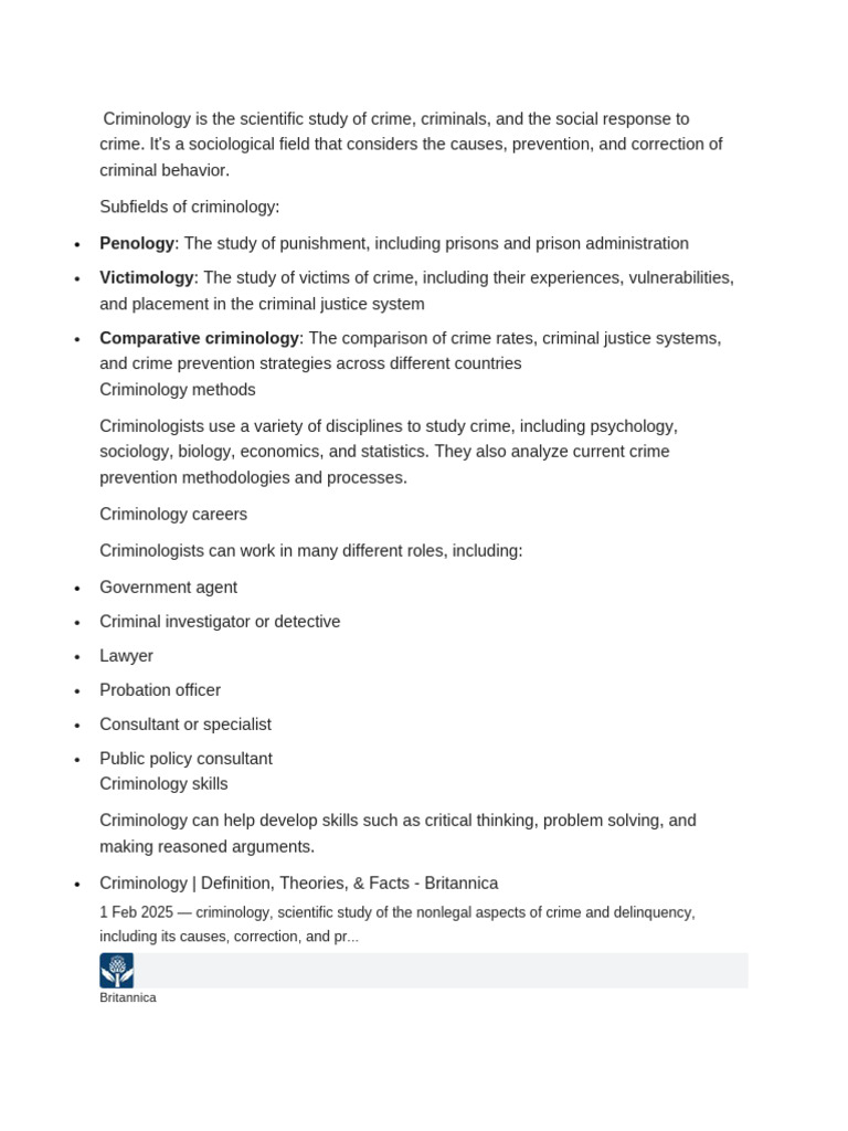 Overview of Criminology and Its Subfields | PDF