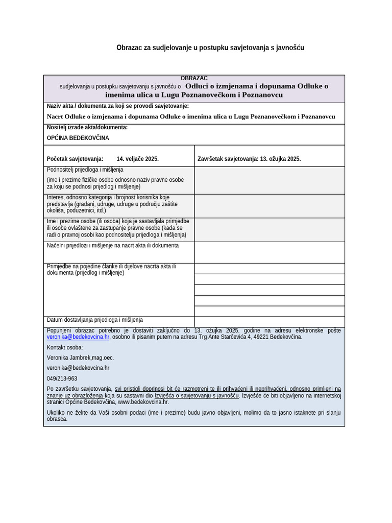 Obrazac-javno-savjetovanje-promjena-naziva-ulice | PDF