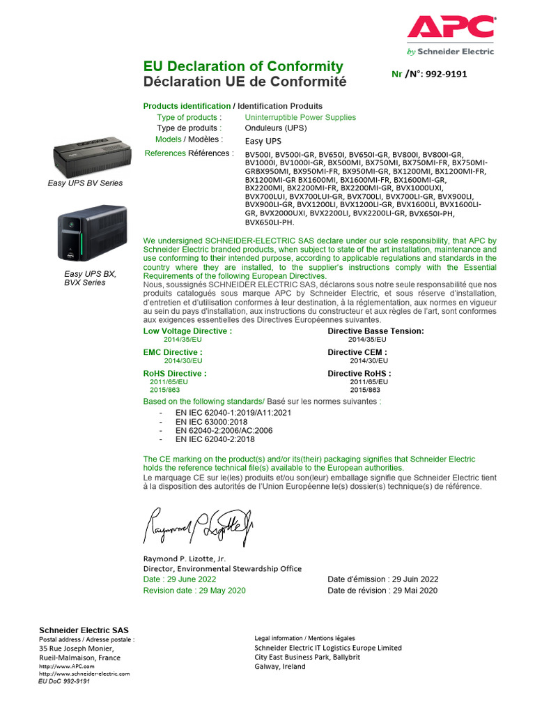 Easy UPS BV Series EU Declaration | PDF | European Union Law | Electricity