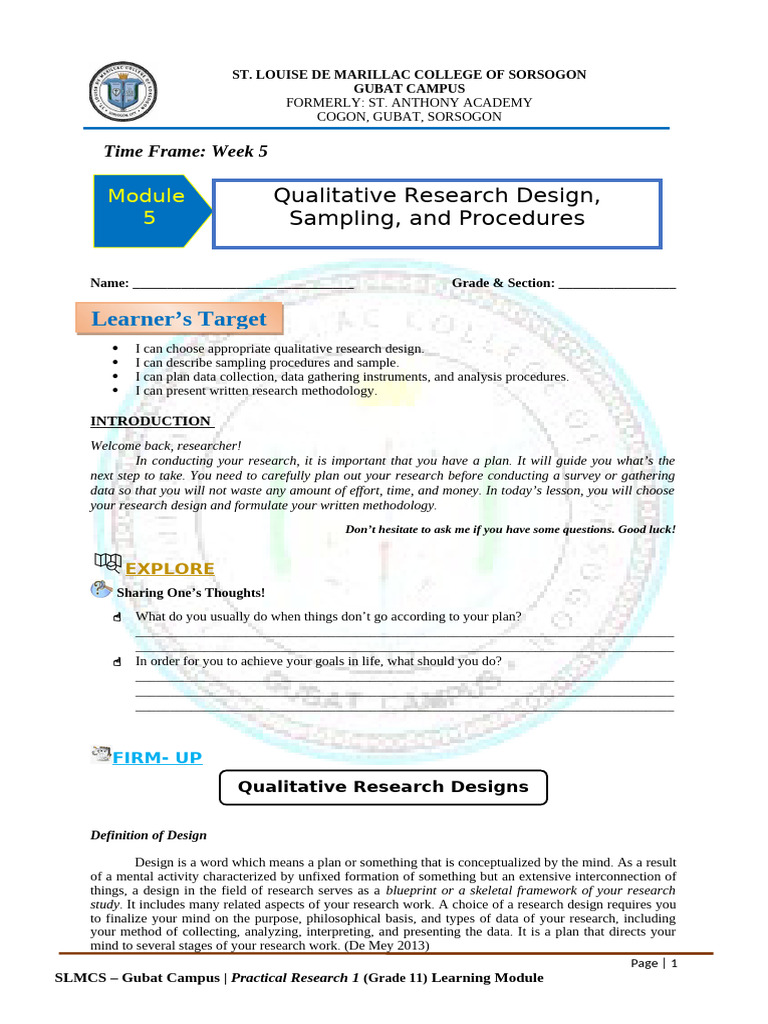 4th PR1 MDL WK 5 | PDF | Sampling (Statistics) | Survey Methodology