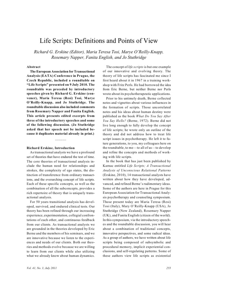 TAJ Life Scripts Erskine Et Al | PDF | Psychotherapy | Self