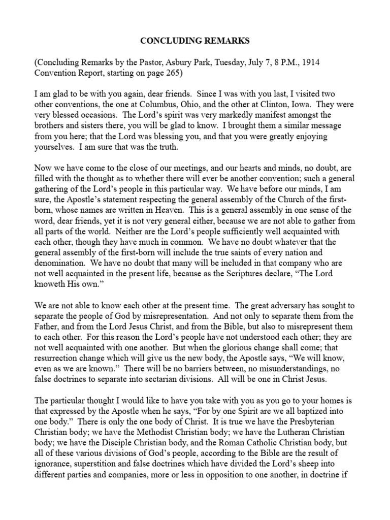 Concluding Remarks - CT Russell - 395 | PDF | Baptism | Jesus