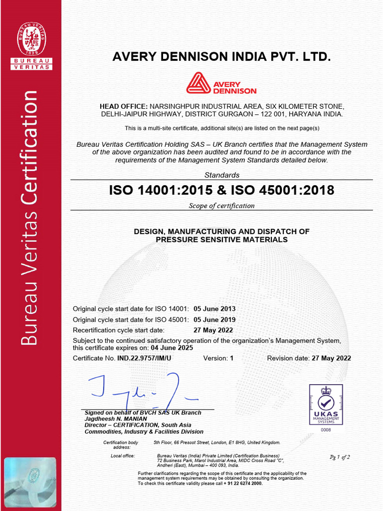 Iso 14k 45k 13305245 Avery Dennison India Pvt. Ltd. | PDF ...