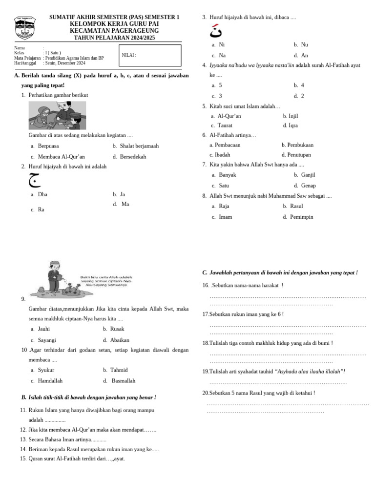 Sas Pai Kelas 1 SM 1 | PDF