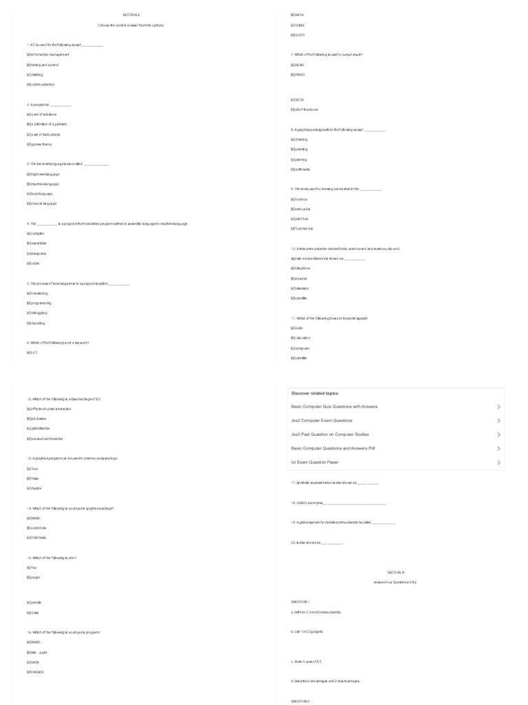 Second Term Exam ICT Basic 8 (JSS 2) - Exam Questions | PDF | Computer Program | Programming