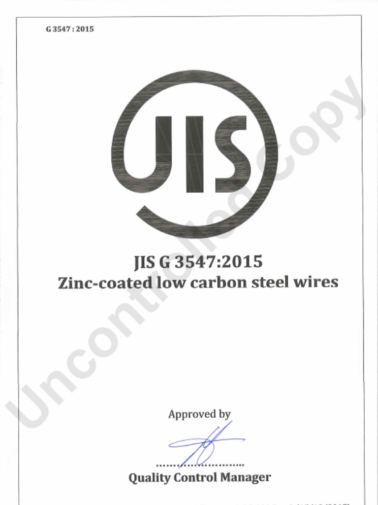 Jis G 3547 Zn-Coated LC Steel Wires (SWMGS-2, SWMGH-2) | PDF | Steel ...
