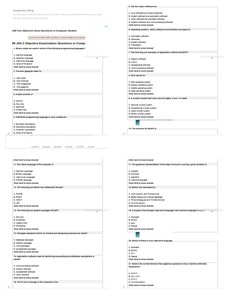 JSS2 Computer Studies Objective Questions | PDF | Operating System ...