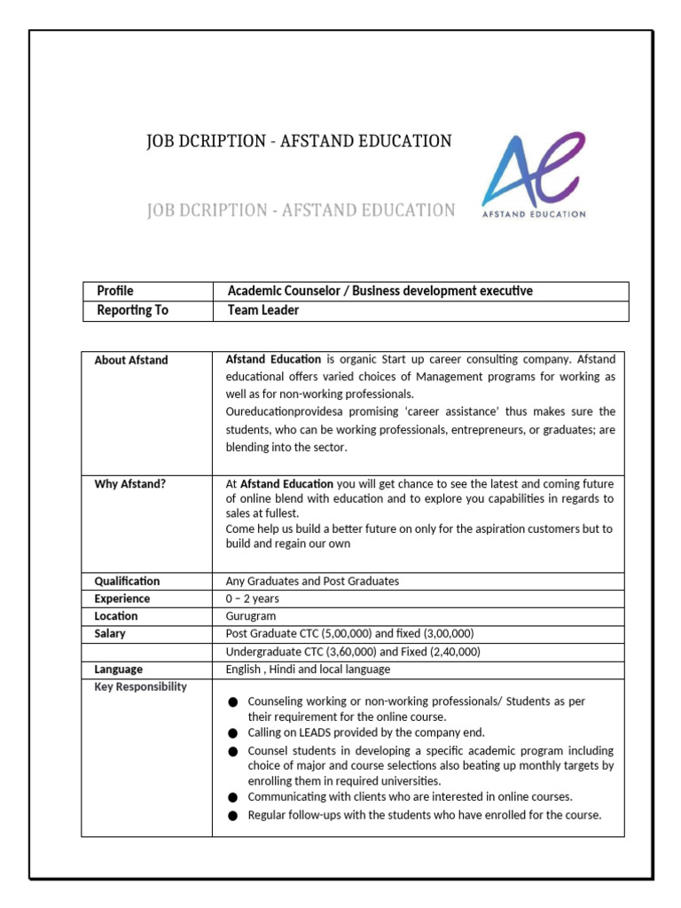 Updated Jd-AC - AFSTAND EDUCATION | PDF