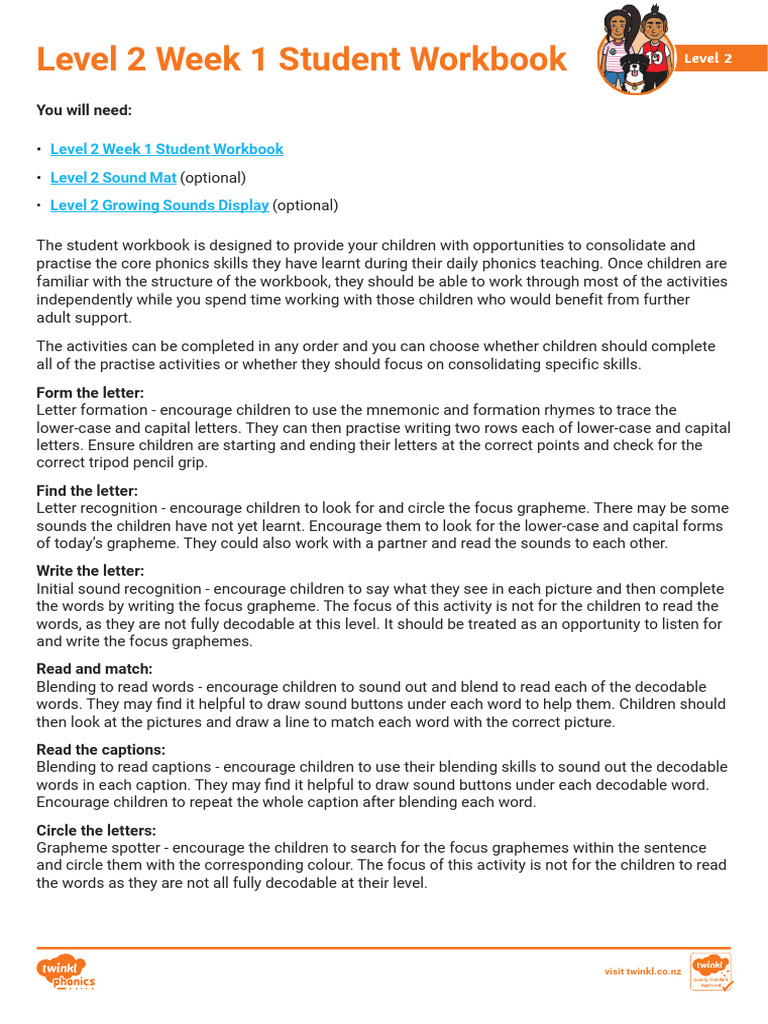 Level 2 Phonics Workbook Week 1 | PDF | Phonics | Psycholinguistics