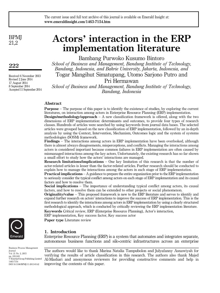 Actors' Interactions in ERP Implementation | PDF | Enterprise Resource ...
