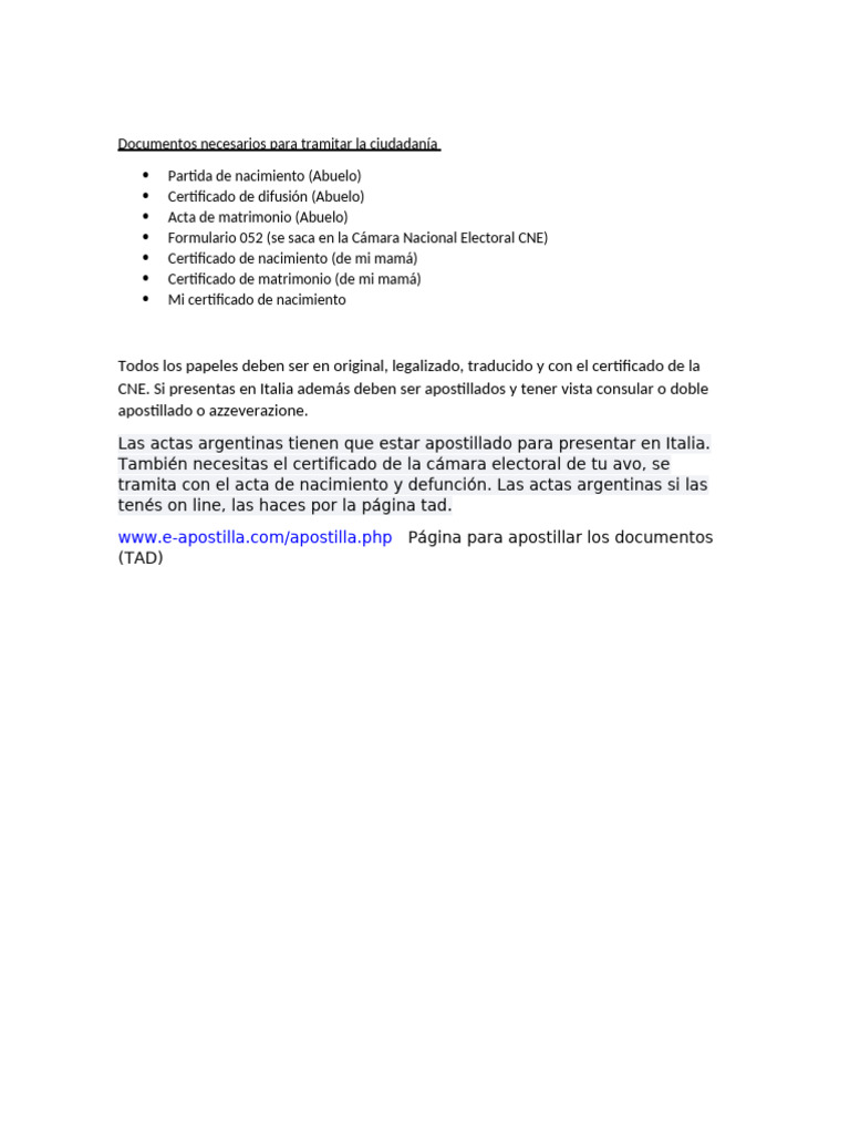 Documentos Necesarios para Tramitar La Ciudadanía | PDF