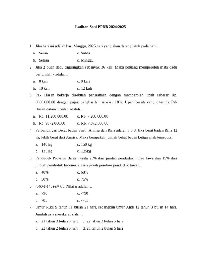 Latihan Soal PPDB 2024 | PDF