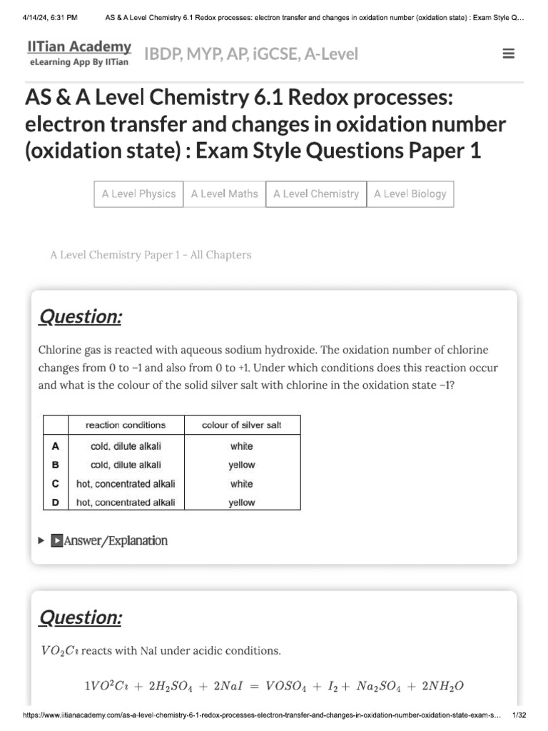 Redox p1 Practice | PDF