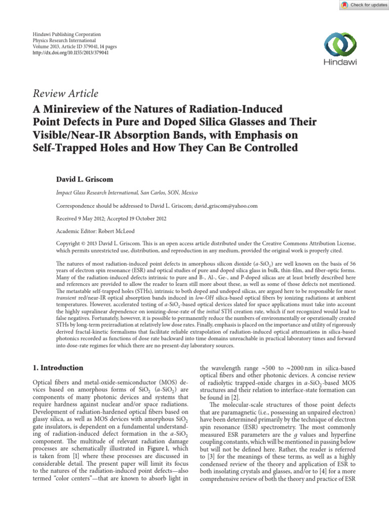Radiation-Induced Defects in Silica Glass | PDF | Optical Fiber ...
