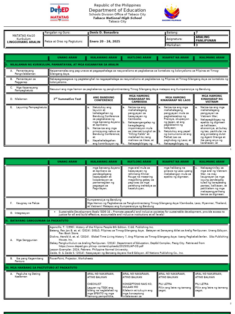 DLP - Q3 Week 4 - Mga Hamon NG Pagkabansa Sa Pangkontinenteng Timog ...