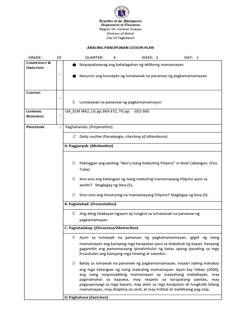 Q4 - AP10 - PLP - WK2 - Day 1-3 | PDF