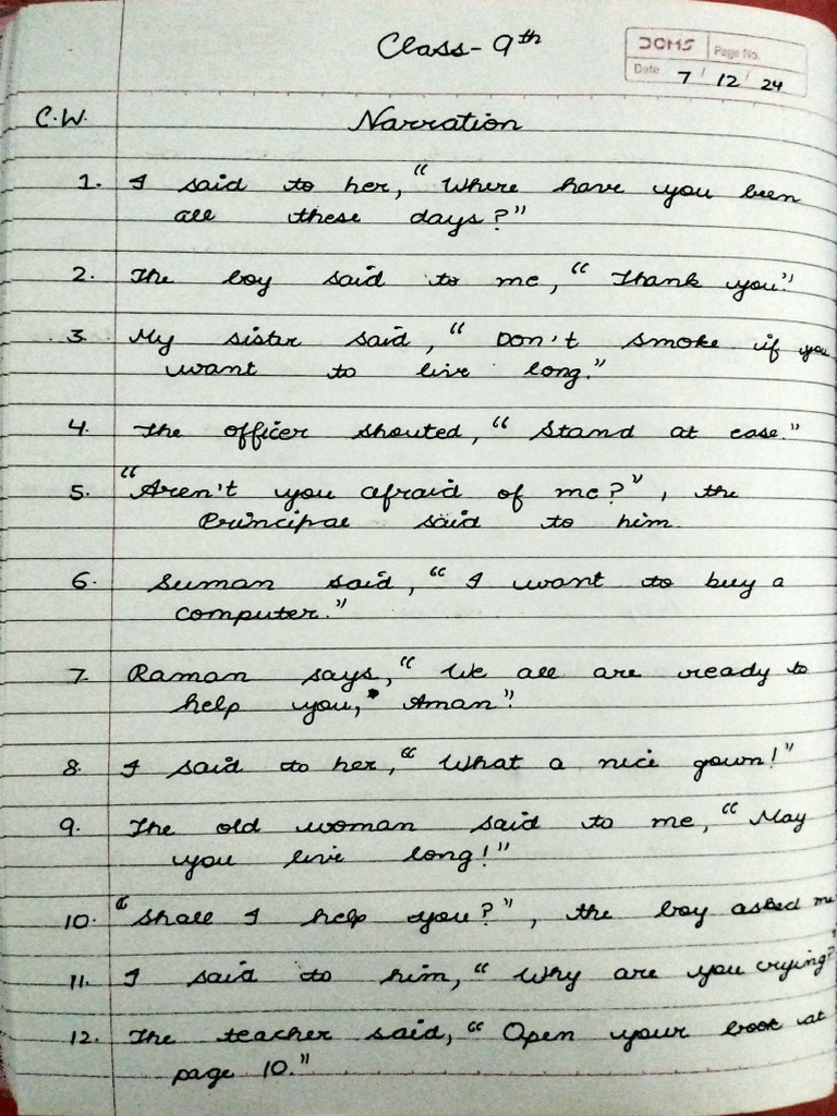 Class 9th Narration Pdf