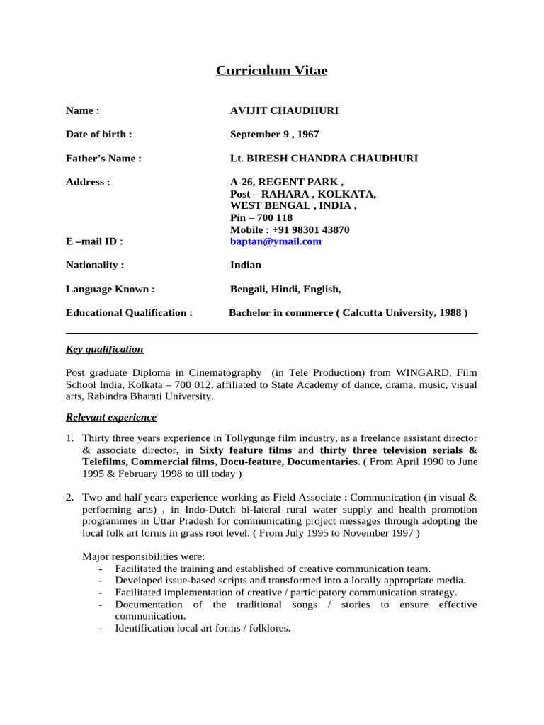 Baptan's CV | PDF | Kolkata
