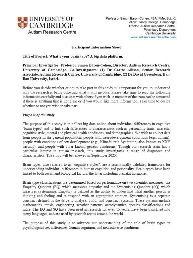 Information Sheet Your Brain Type | PDF | Psychological Concepts | Behavioural Sciences