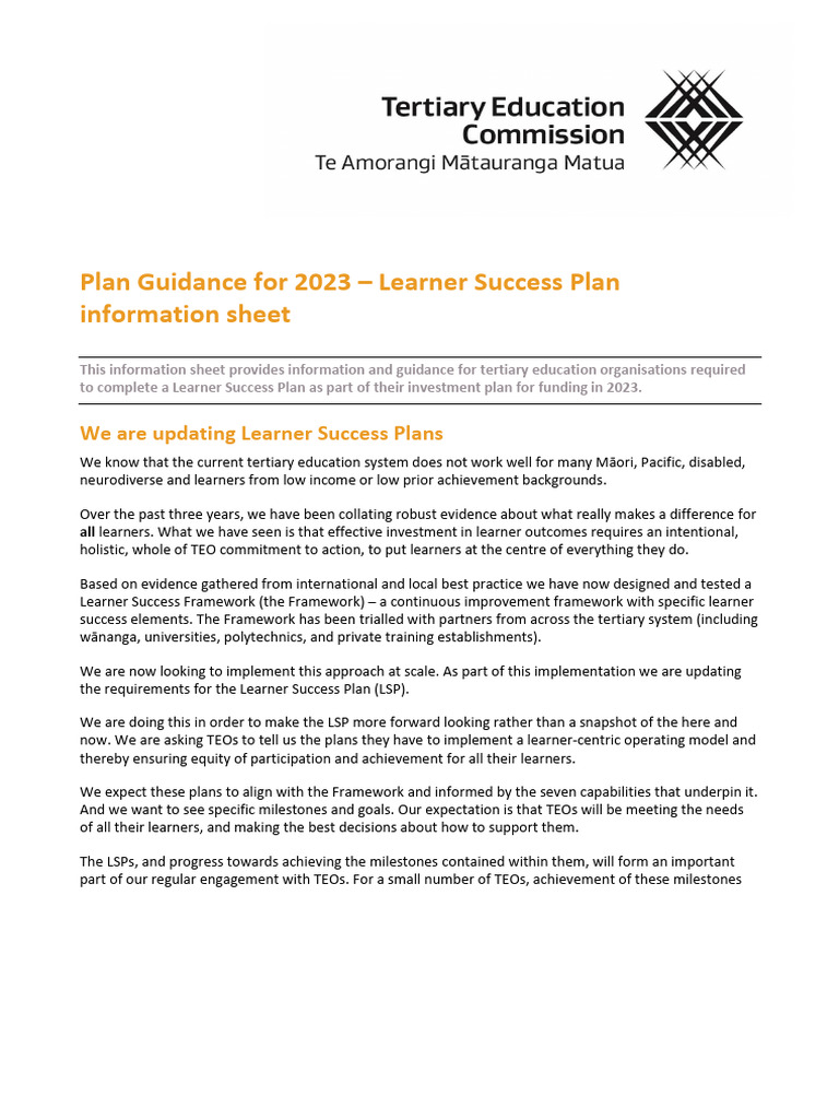 2023 Learner Success Plan Guidance | PDF | Governance | Leadership