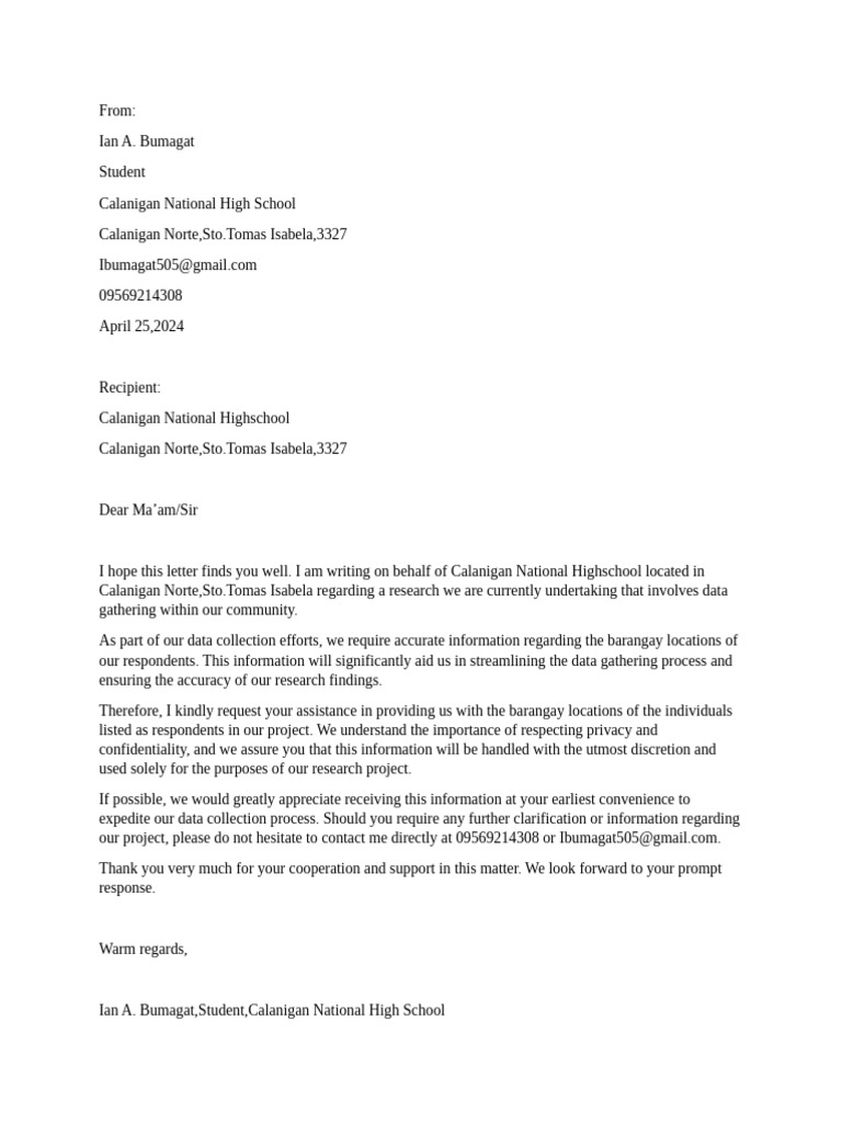 Barangay Request Letter | PDF