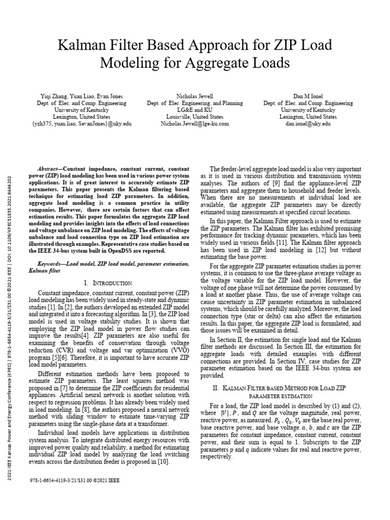 Kalman Filter for ZIP Load Modeling | PDF
