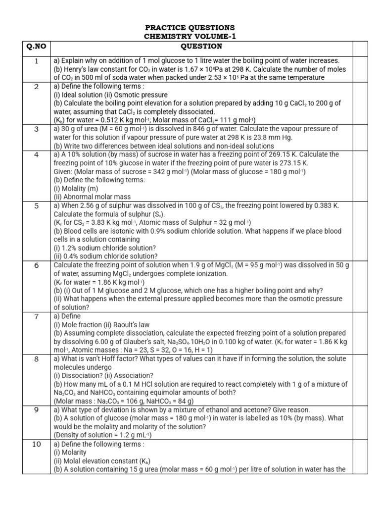 Chemistry Vol 1 Practice Questions | PDF | Transition Metals | Chemical ...