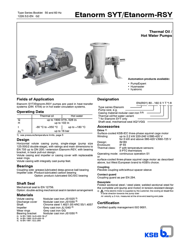 Manual Técnico - ETANORM SYT | PDF | Pump | Bearing (Mechanical)