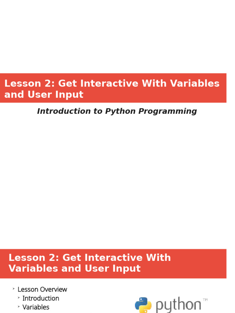 Lesson 2 Variable And User Input Pdf Variable Computer Science