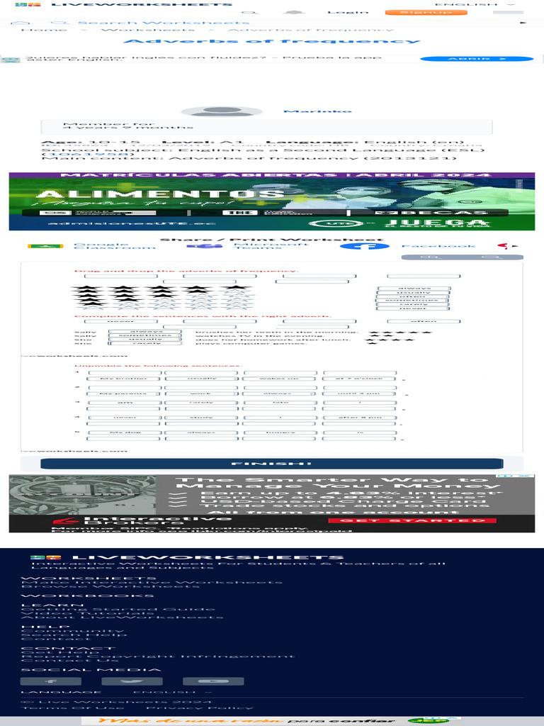 Adverbs of Frequency Interactive Worksheet Live Worksheets | PDF