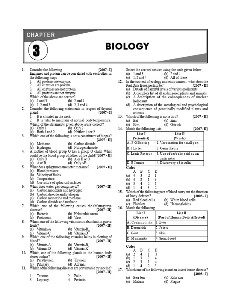 Biology Pyq Cds | PDF | Blood