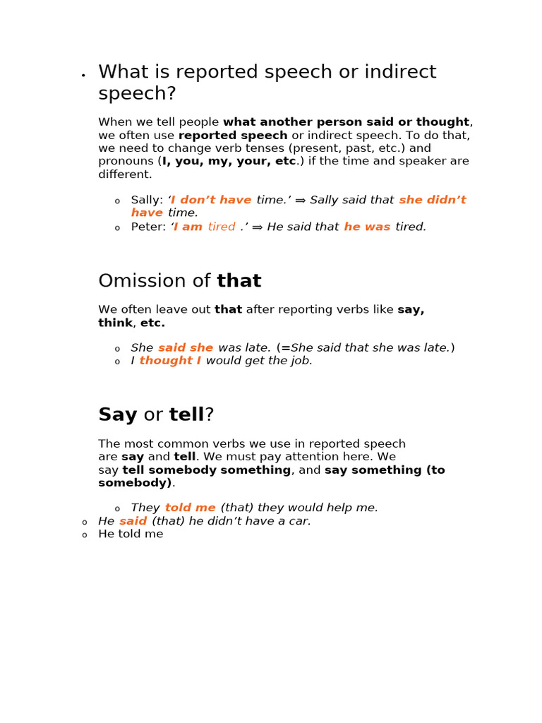 What Is Reported Speech or Indirect Speech | PDF | Grammar | Language ...